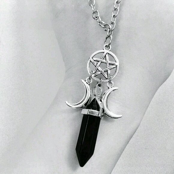 Jewelry | New Pentagram Halfmoon Obsidian Necklace | Poshmark